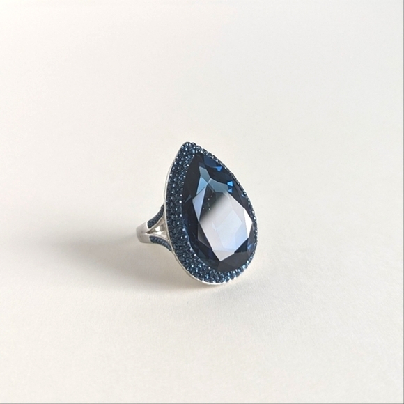 Jewelry | Blue Pearshape Facetted Glass Sterling Silver Pave Halo ...